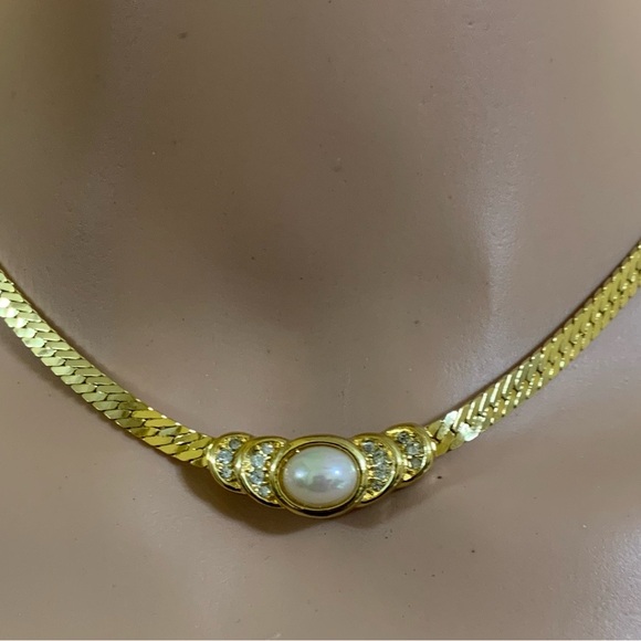 Dior | Jewelry | Christian Dior Faux Pearl And Crystal Gold Plated ...